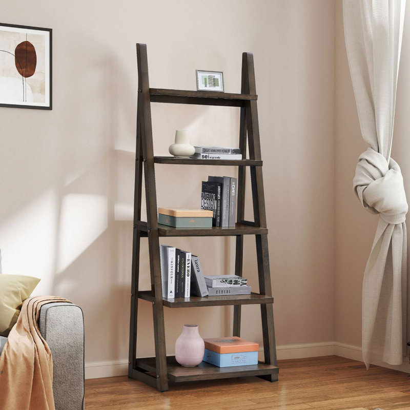 Latitude Run 5 Tier Solid Wood Ladder Bookcase Wayfair